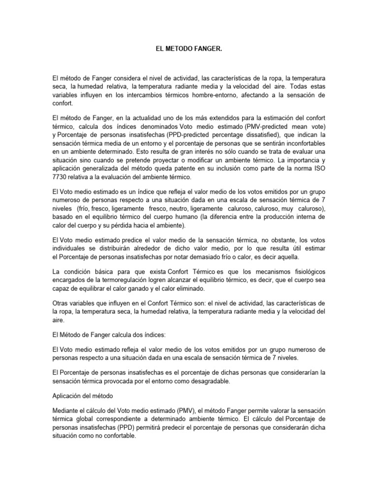 El Metodo Fanger | PDF