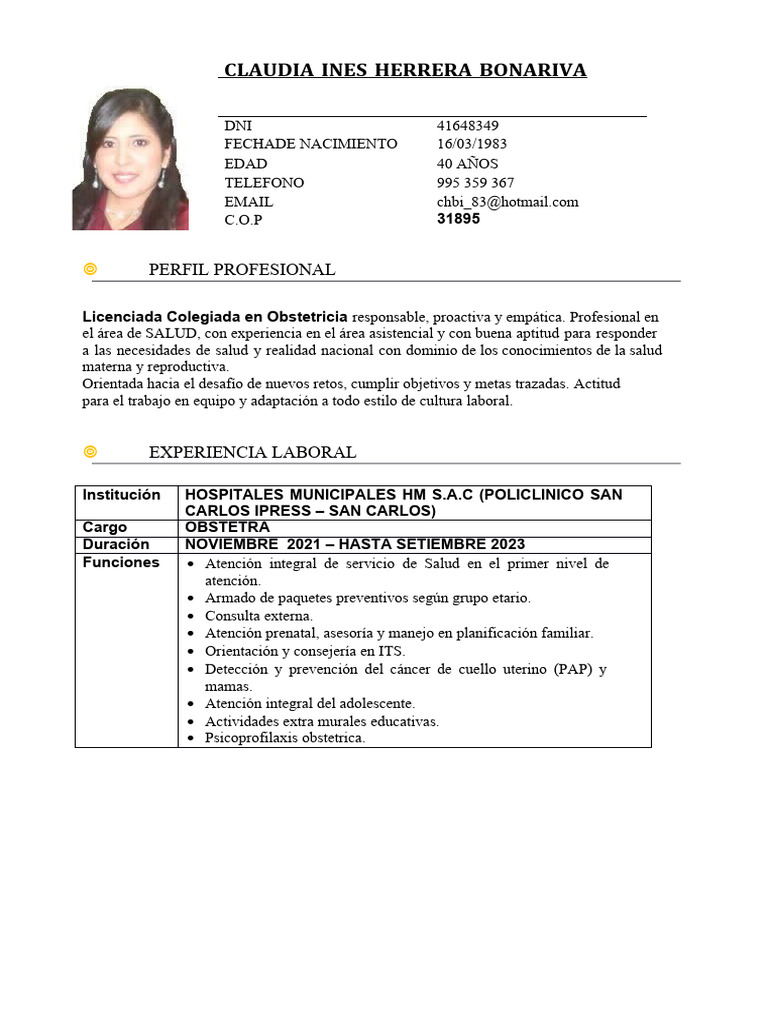 CV CLAUDIA HERRERA BONARIVA- ACTUALIZADO - 2023 | PDF