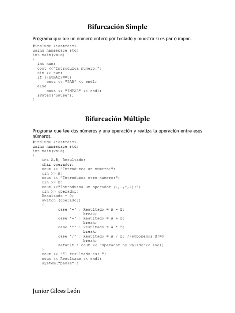 Bifurcación Simple Programa | PDF