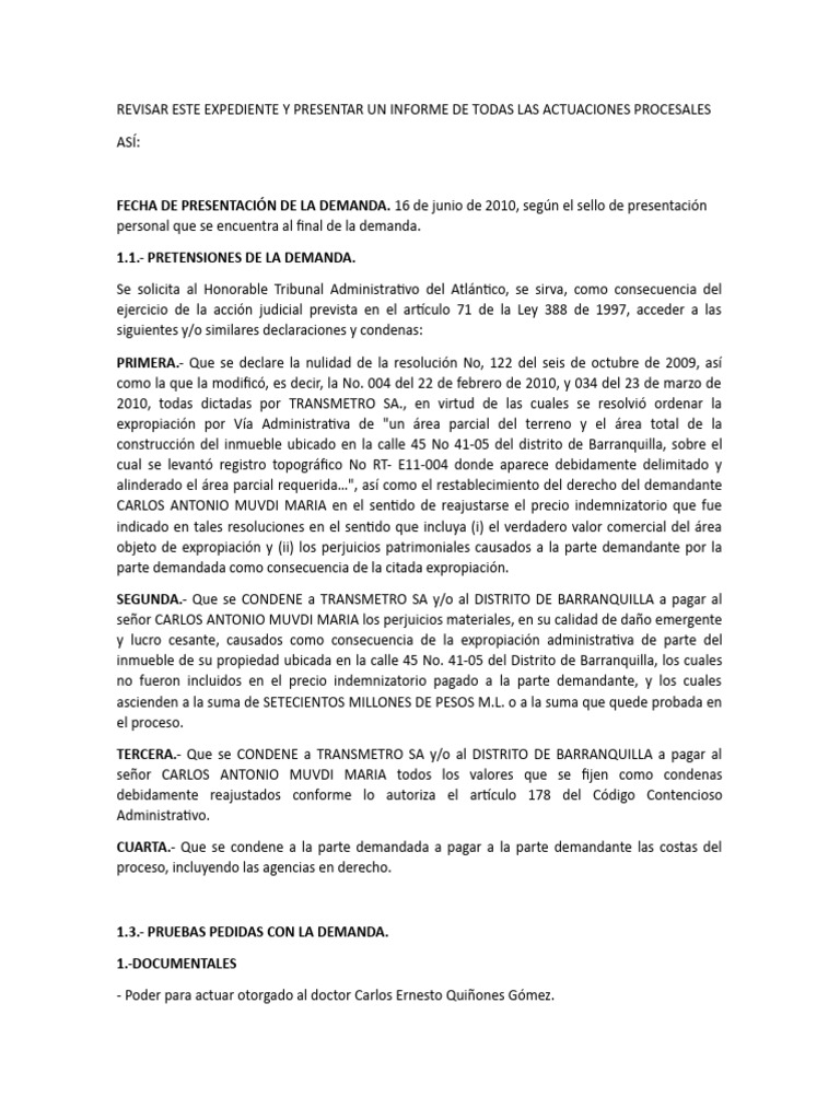 Revisar Este Expediente y Presentar Un Informe de Todas Las Actuaciones ...