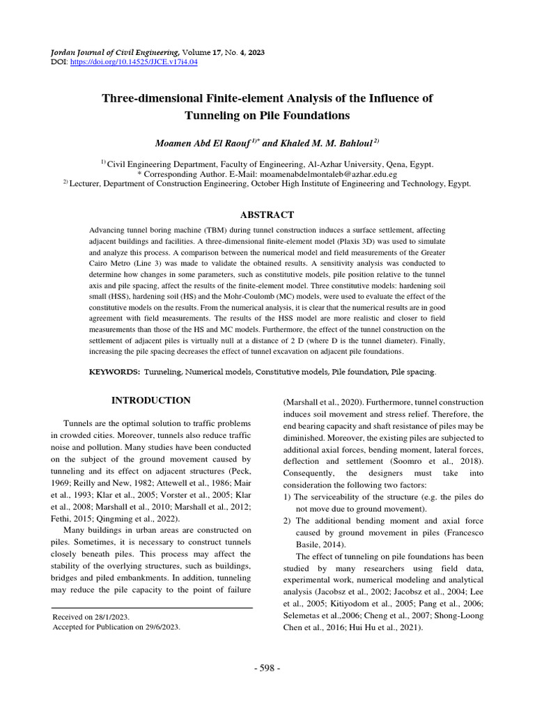 Three-Dimensional Finite Element Analysis of The Influence of Tunneling On Pile Foundations | PDF