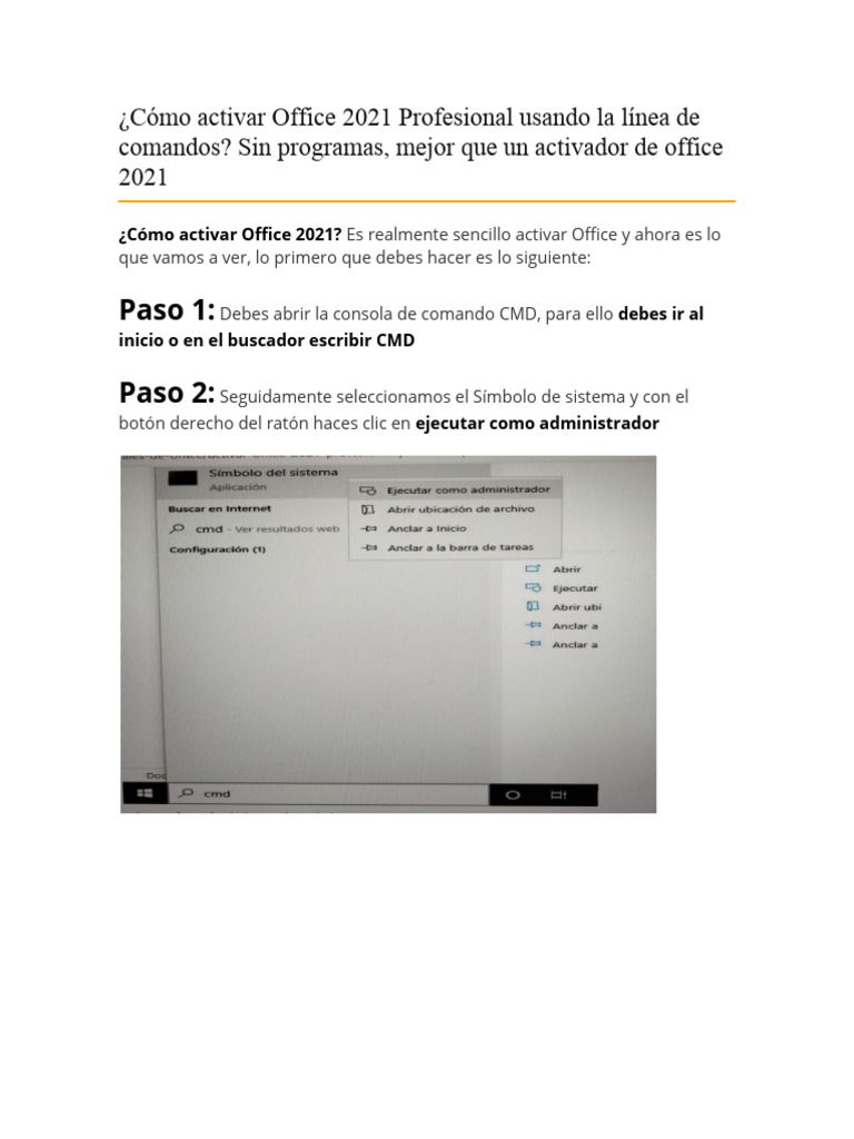 COMO ACTIVAR OFFICE 2021 Profesional Usando La Línea de Comandos | PDF | Microsoft Office ...