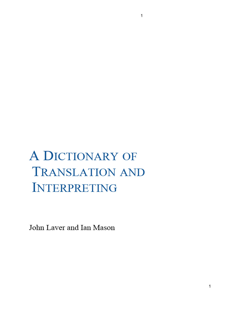 A Dictionary of Translation and Interpreting - Laver, Mason | PDF ...