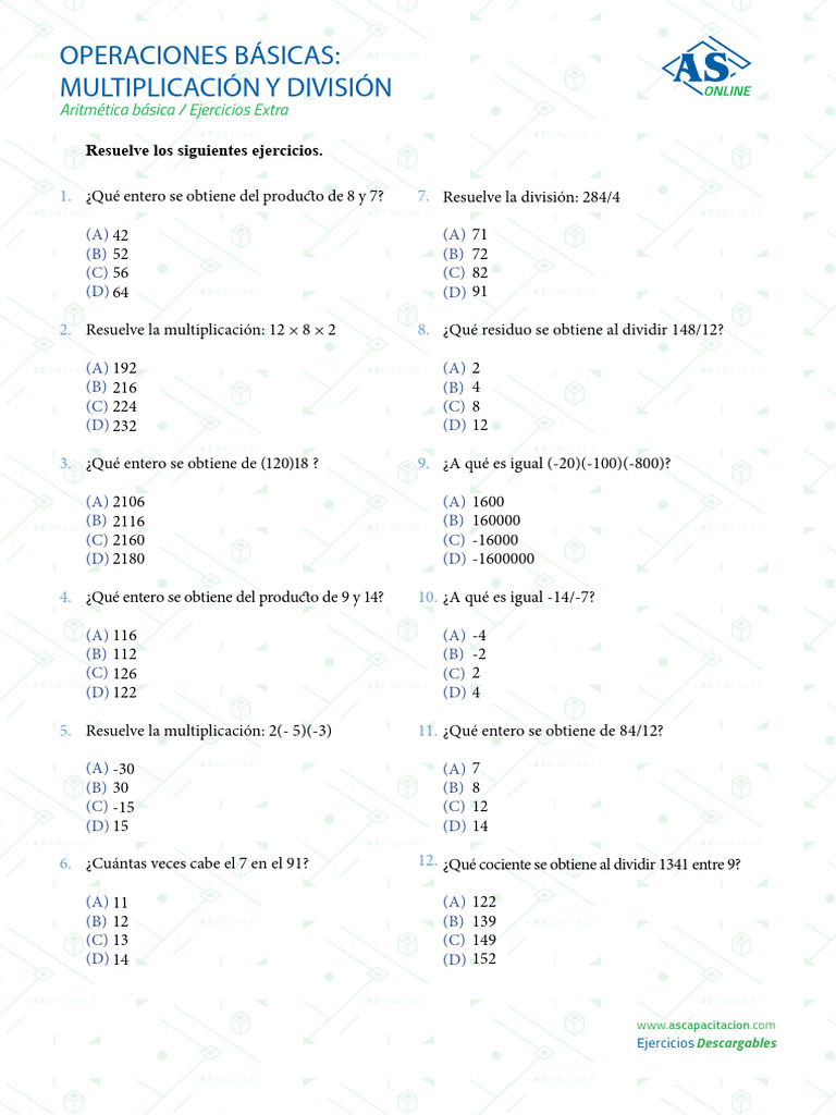 1.2 Extra Operaciones Basicas Multiplicacion y Division | PDF | Multiplicación | Aritmética