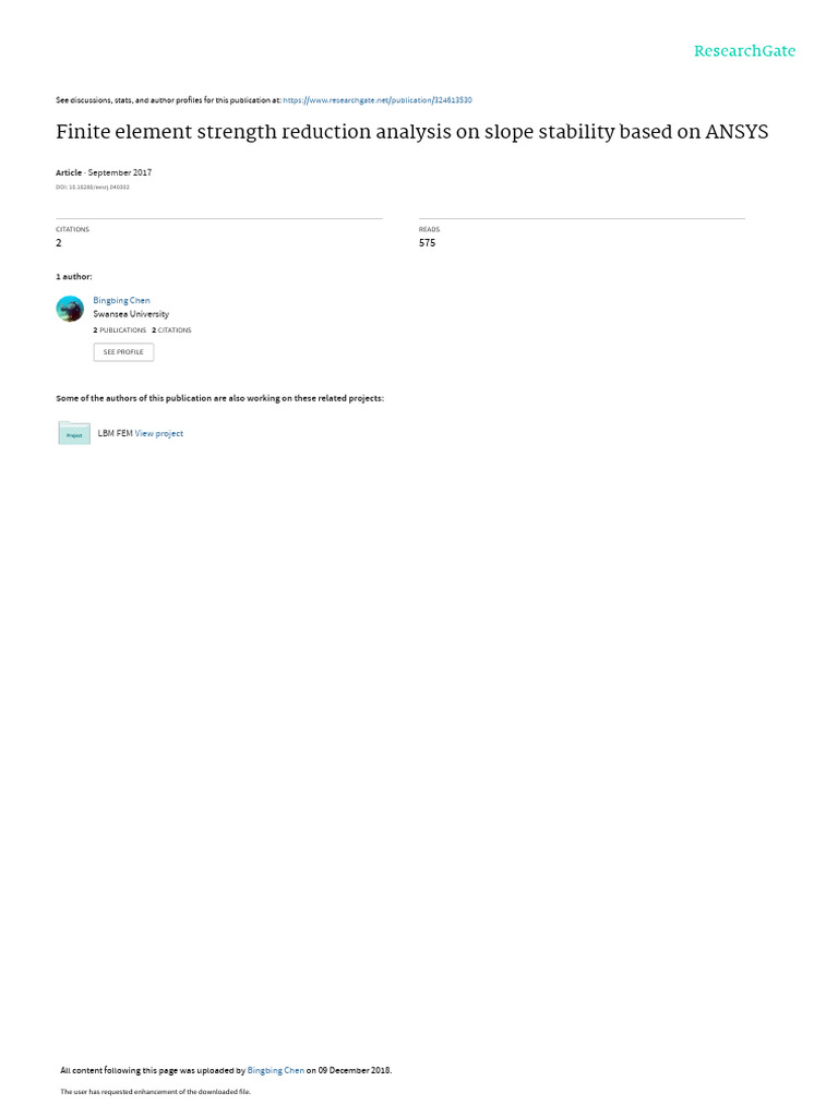 Finite Element Strength Reduction Analysis On Slop | PDF