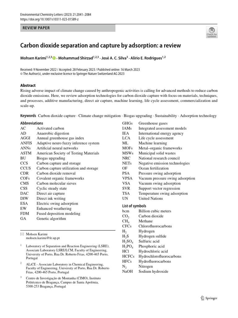 Carbon Dioxide Separation and Capture by Adsorption: A Review | PDF ...