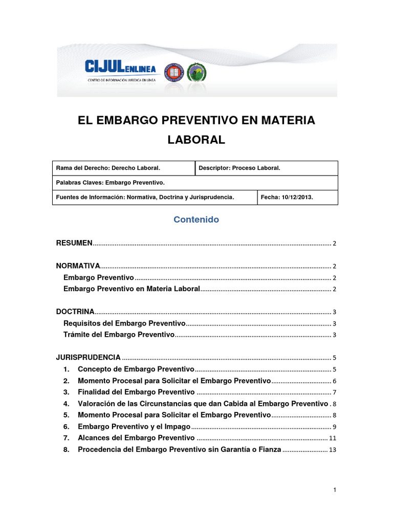 El Embargo Preventivo en Materia Laboral | PDF | Mandato | Ley procesal
