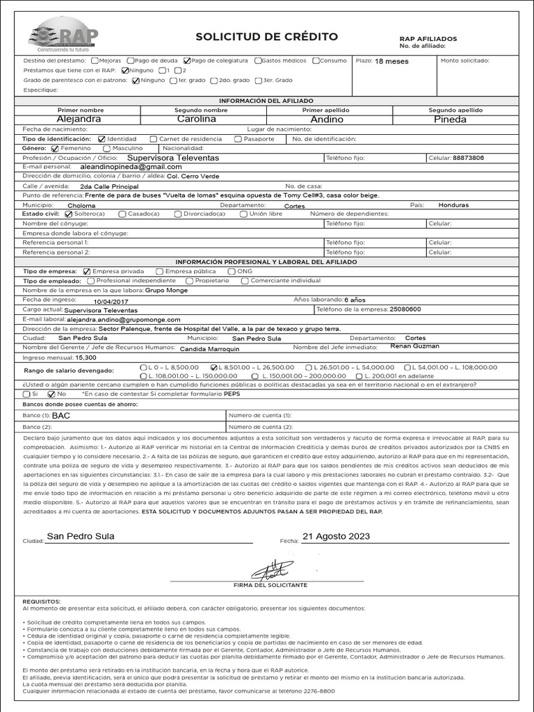Formulario Solicitud de Crédito | PDF | Crédito | Finanzas y dinero