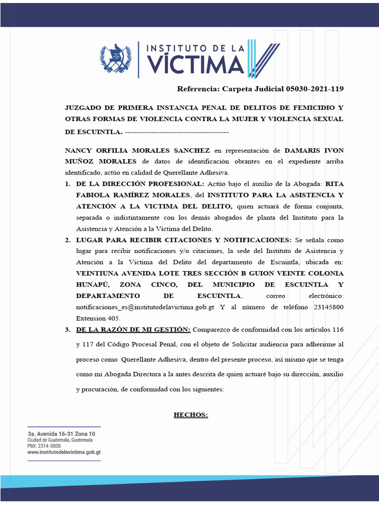 Solicitud de Querellante Adhesivo Caso 32 Nancy Orfilia Morales Sanchez ...