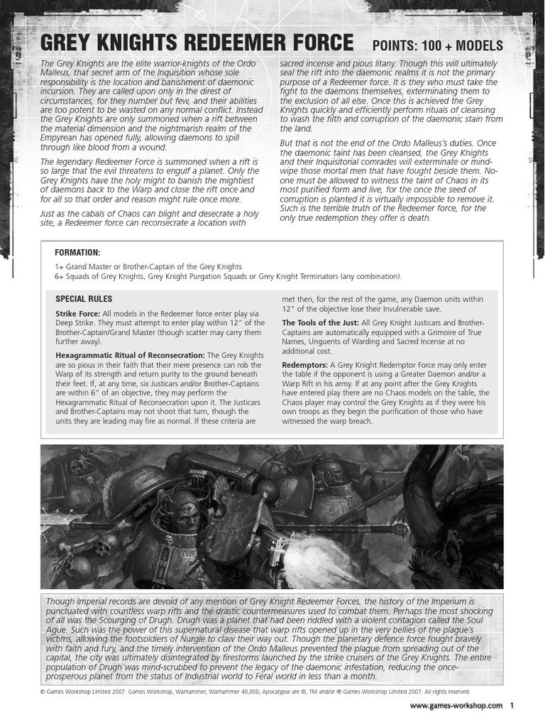 Space Marines Datasheet - Grey Knights Redeemer Force | PDF