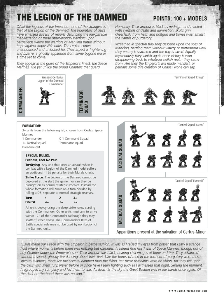 Space Marines Datasheet - The Legion of The Damned | PDF