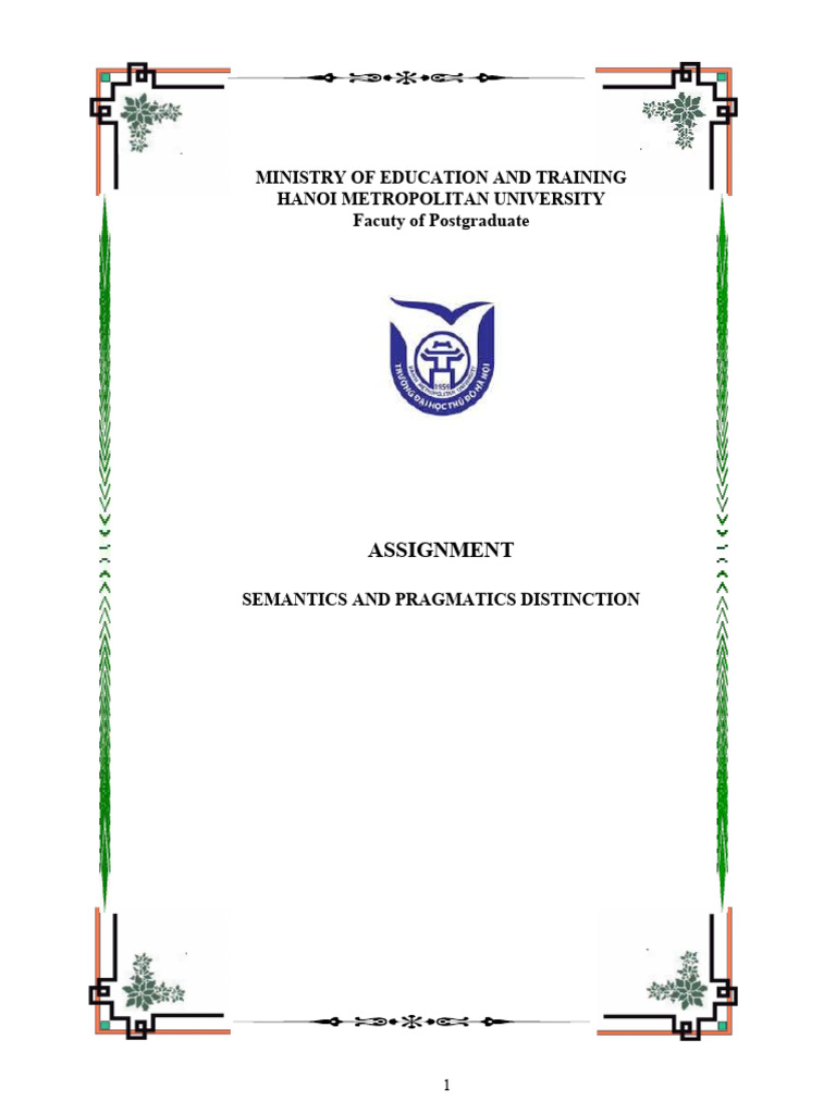 Assignment About Semantics and Pragmatics Distinction | PDF