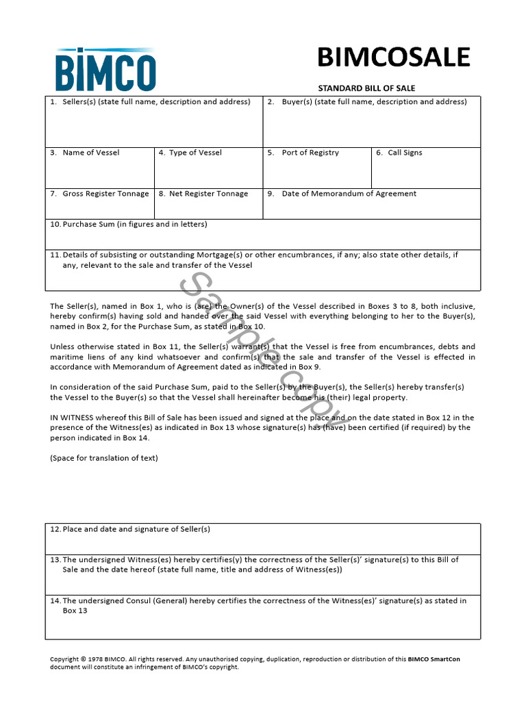 BIMCO Saleform 2012 Sample Document | PDF | Business | Home & Garden