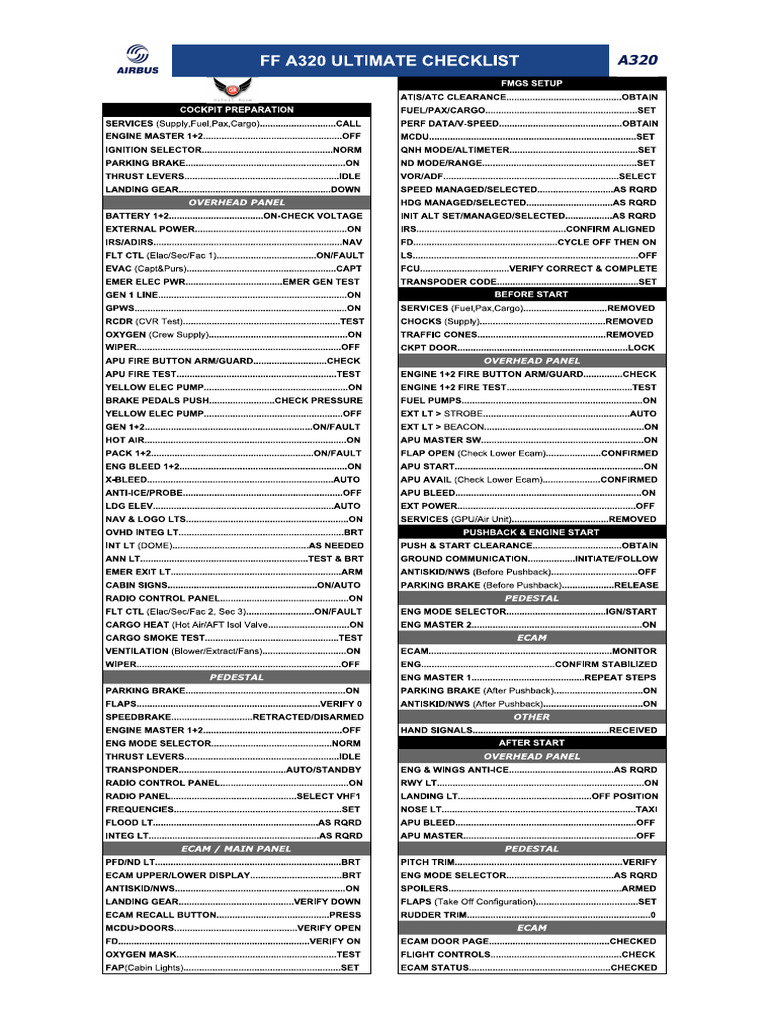 Flight Factor A320 Ultimate Checklist | PDF