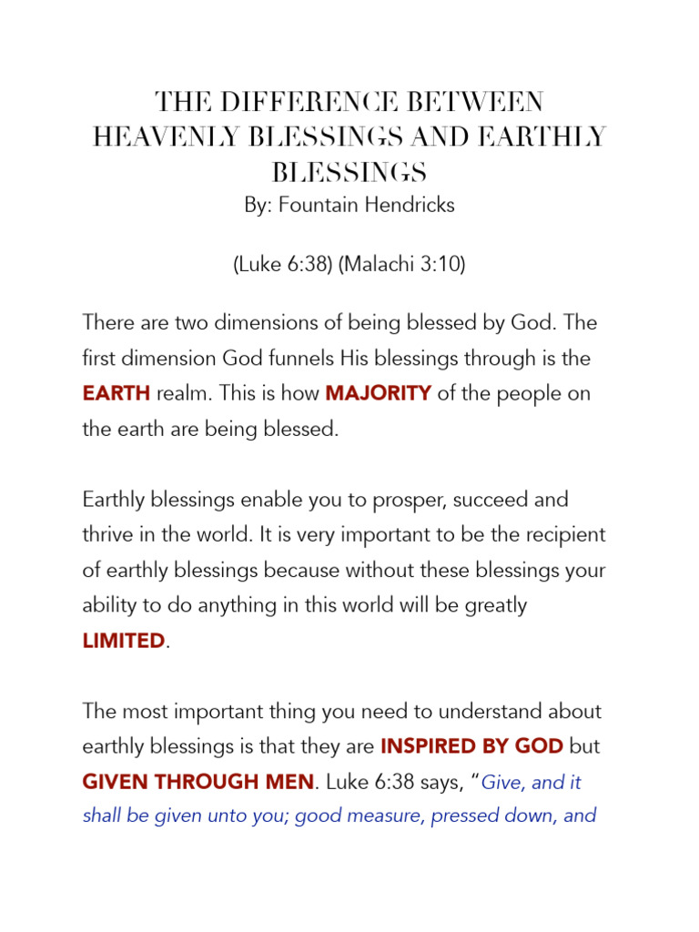 The Difference Between Heavenly Blessings and Earthly Blessings Correction1 | PDF