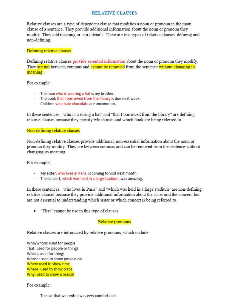 Relative Clauses | PDF | Pronoun | Subject (Grammar)