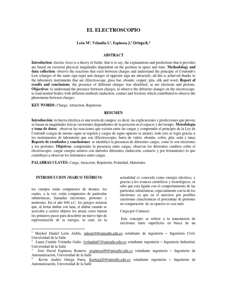 El Electroscopio | PDF | Electromagnetismo | Ciencias fisicas