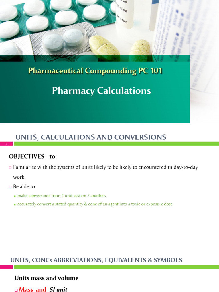 PC101 - L4 Calculations | PDF | Litre | Mass Concentration (Chemistry)
