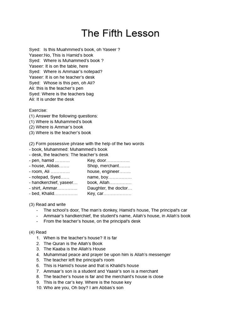 Translation of Madinah Arabic Course Book 1 Lesson 5 | PDF