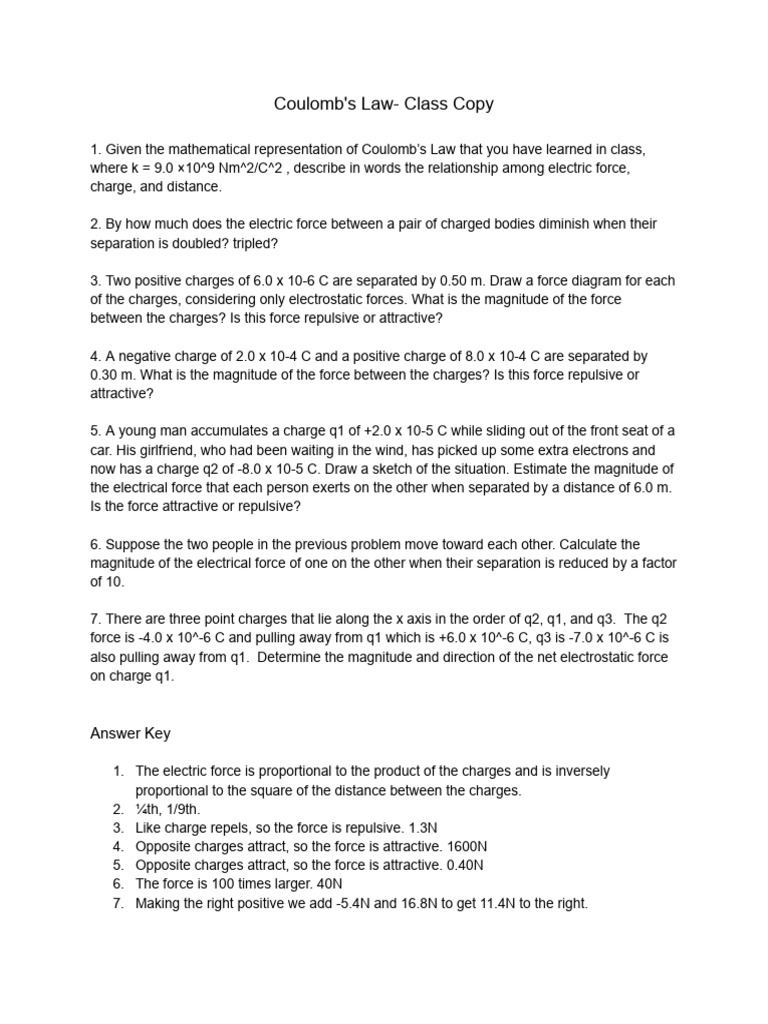 Coulomb's Law - Class | PDF | Teaching Methods & Materials