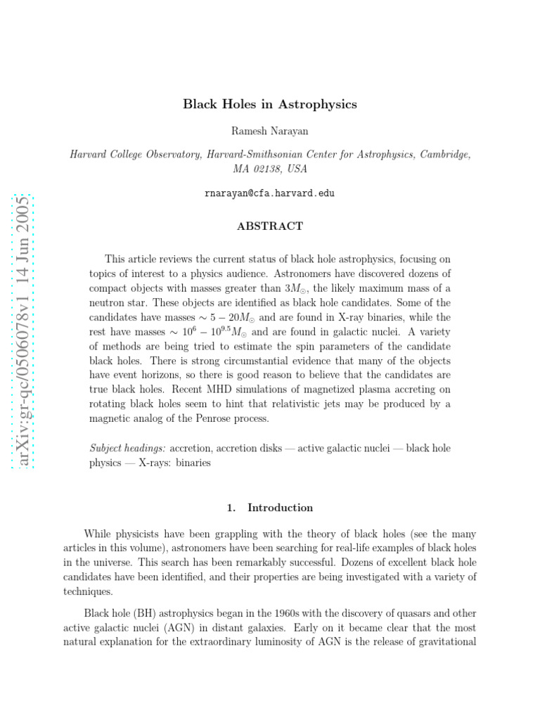 Black Holes in Astrophysics | PDF