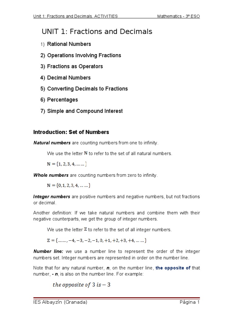 Fractions and Decimals Activities Guide | PDF | Numbers | Fraction ...