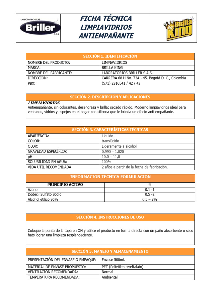 FTBR Limpiavidrios Brilla King | PDF