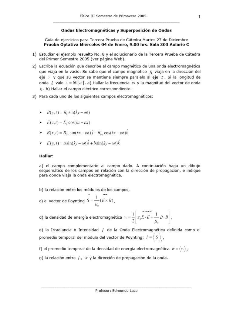 Guia Ejercicios Ondas - Electromagnéticas | PDF | Olas | Radiación ...