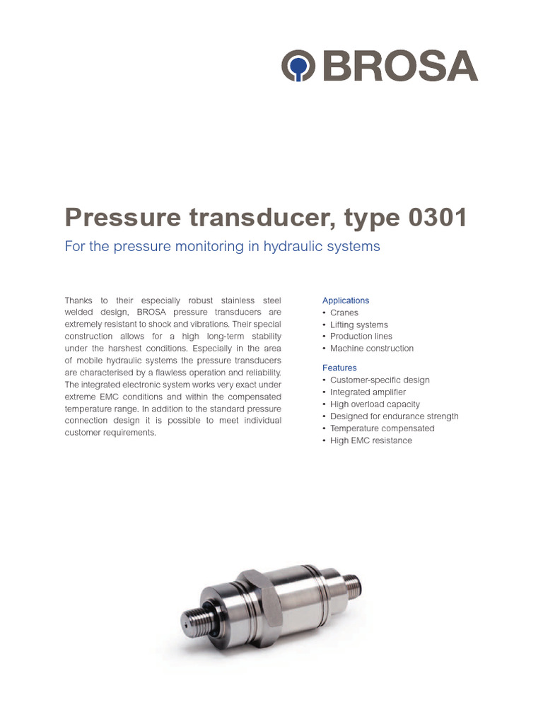 0301 Pressure - Transducer Datasheet en | PDF | Computer Engineering | Engineering