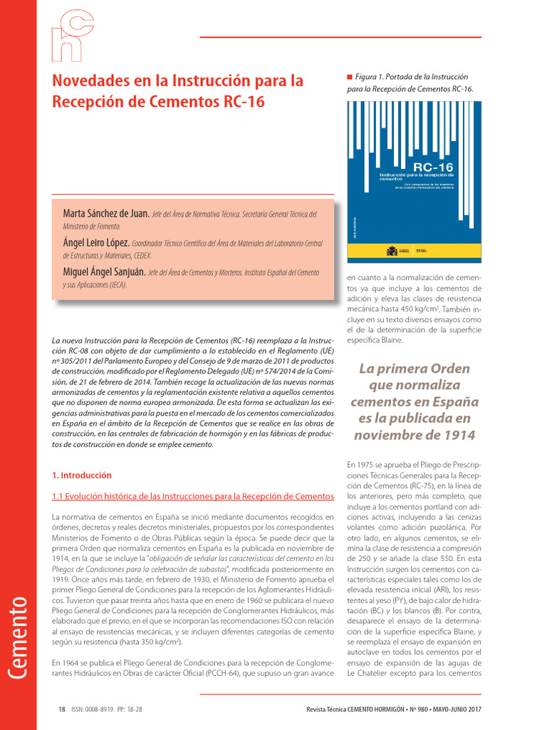 2017 CH980 Novedades en La Instrucción RC-16 | PDF | Cemento | Hormigón