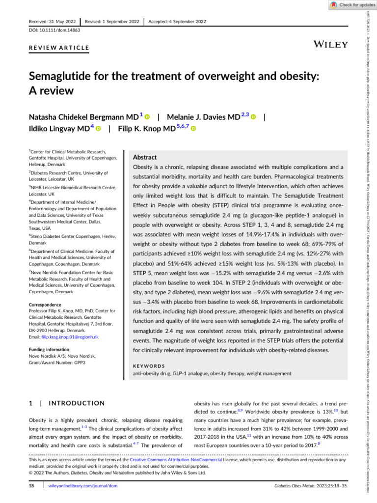 Semaglutide For The Treatment of Overweight and Obesity - A Review | PDF