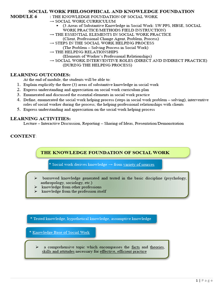 Knowledge Foundation of Social Work | PDF | Social Work | Knowledge