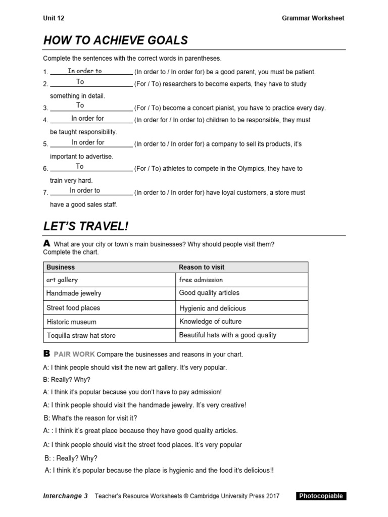 Grammar Worksheet: Achieving Goals | PDF