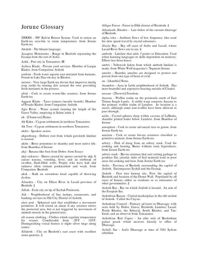 jorune Glossary | PDF