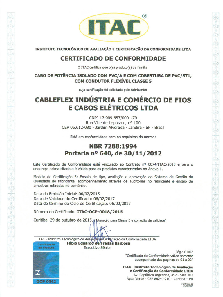 Cert. Inmetro Obrigatório Itac-ocp-0018-2017-Cl5 NBR 7288 | PDF