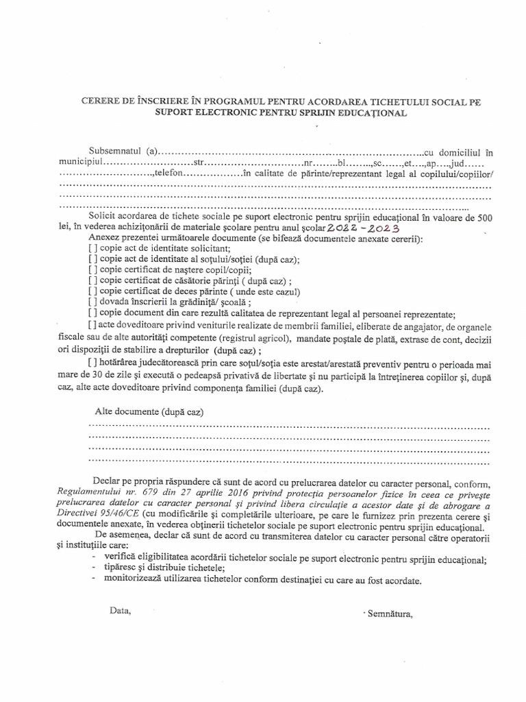 Cerere Acordare Tichete | PDF