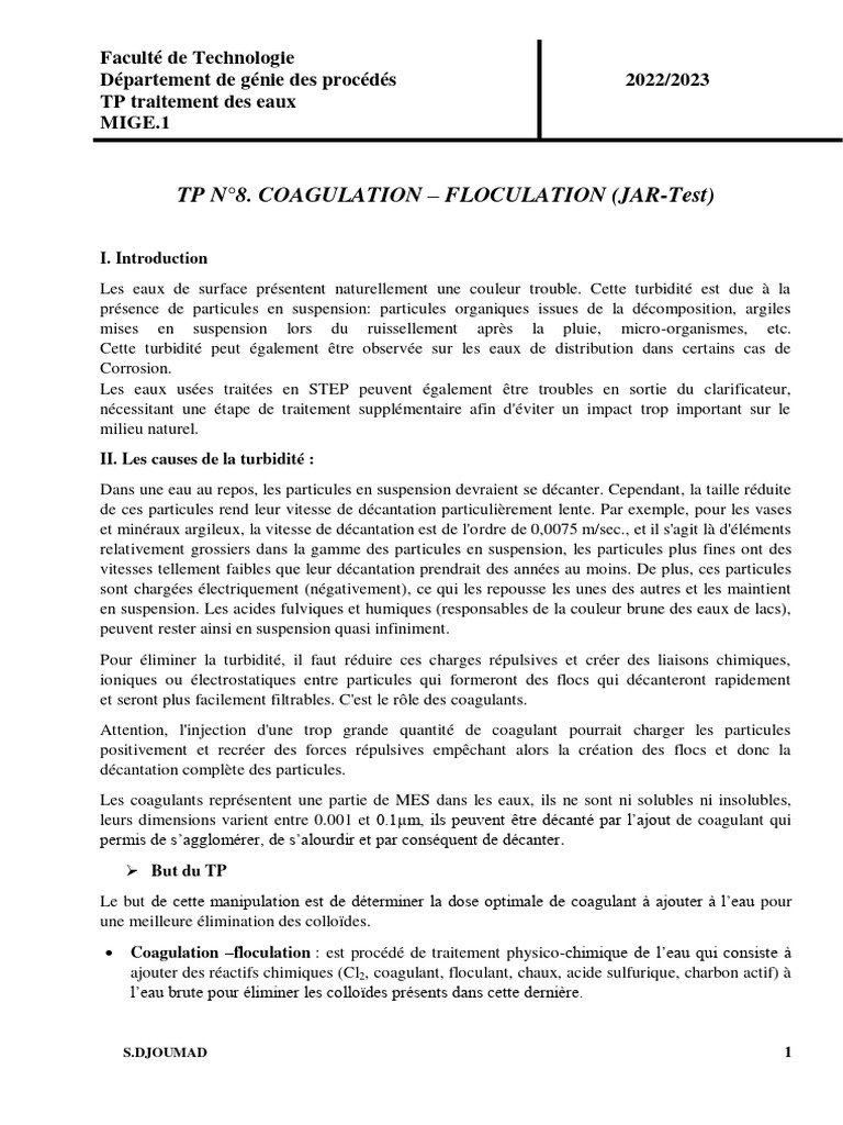 TP 8 La Coagulation Floculation | PDF