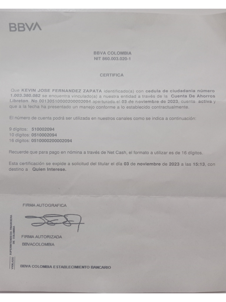 Certificado BBVA | PDF