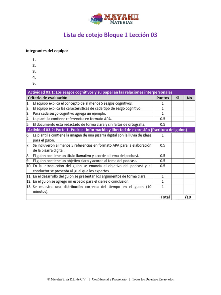 VE2 B1L3 Lista de Cotejo | PDF