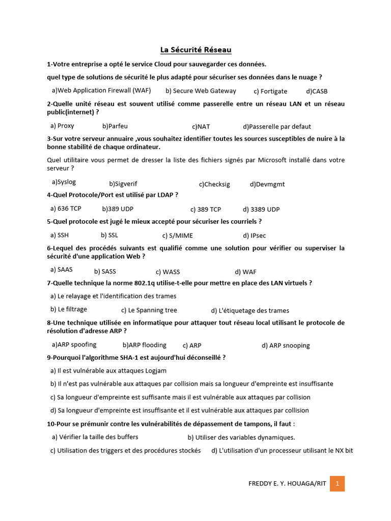 QCM Securité Réseau | PDF