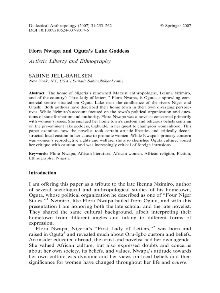 Flora Nwapa and Oguta's Lake Goddess | Download Free PDF | Goddess