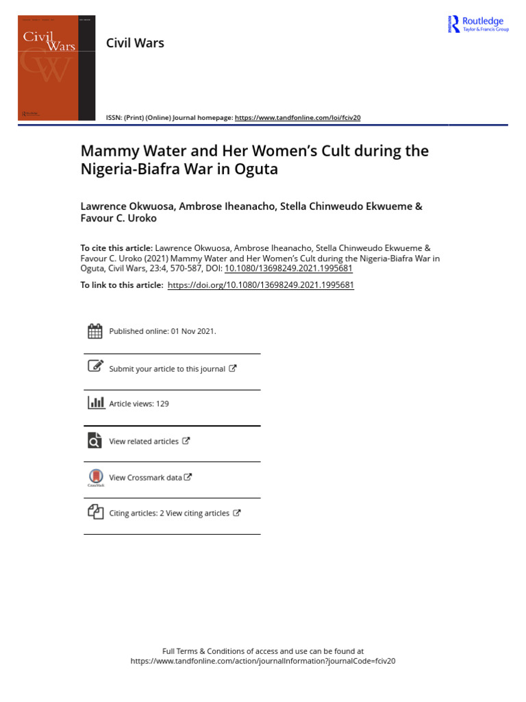 Mammy Water and Her Women S Cult During The Nigeria-Biafra War in Oguta ...