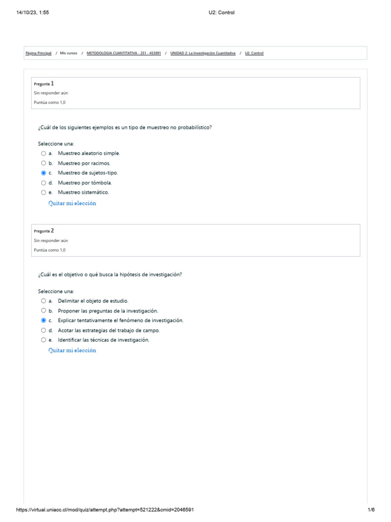 U2 - Control Metodologia Cuantitativa | PDF