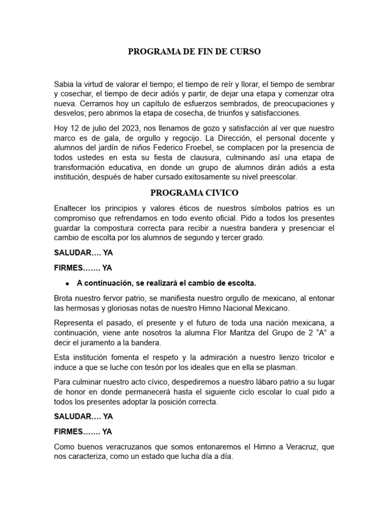 Programa de Fin de Curso Preescolar | PDF