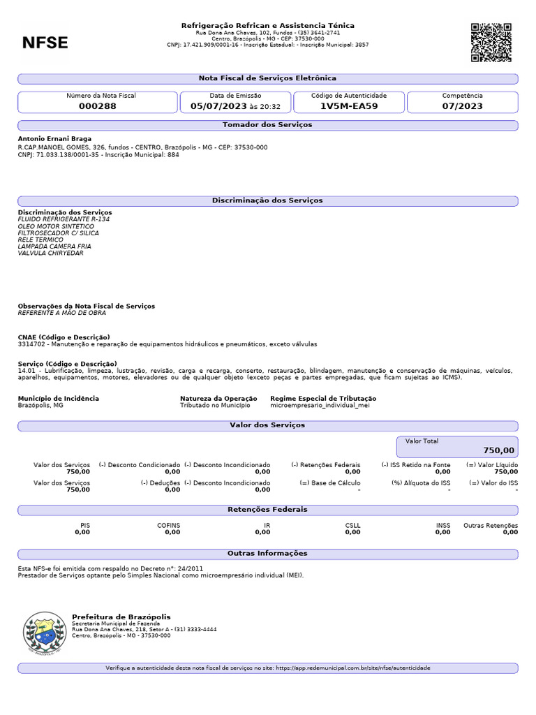 05/07/2023 1V5M-EA59 07/2023: Refrigeração Refrican e Assistencia ...