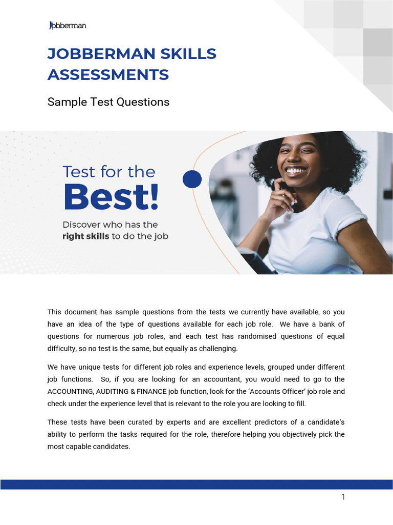 Jobberman Skills Assessments Sample Assessment Questions | PDF