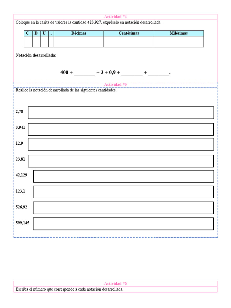 Notación Desarrollada Decimales | PDF