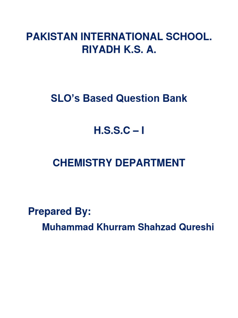 SLO-Based Chemistry Question Bank | PDF | Chemical Bond | Gases