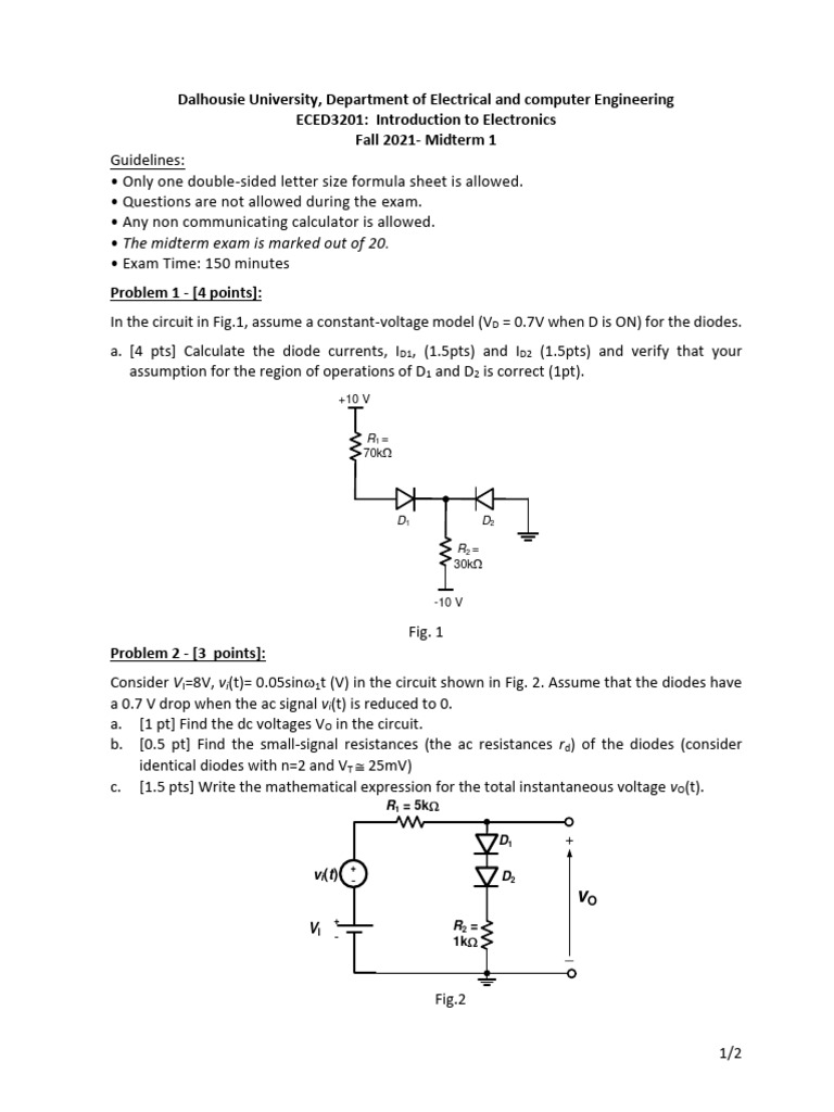 Midterm1 F2021 | PDF | Rectifier | Materials Science