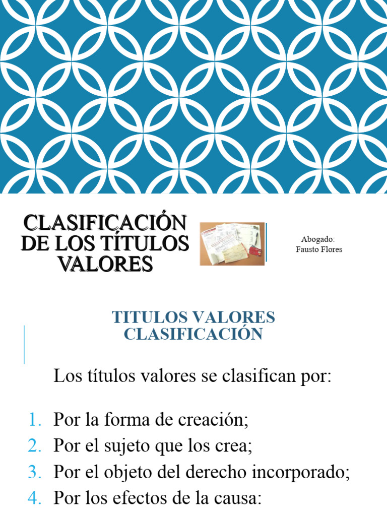Presentacion Clasificaci N de Los T Tulos Valores | PDF | Instrumento negociable | Derecho privado